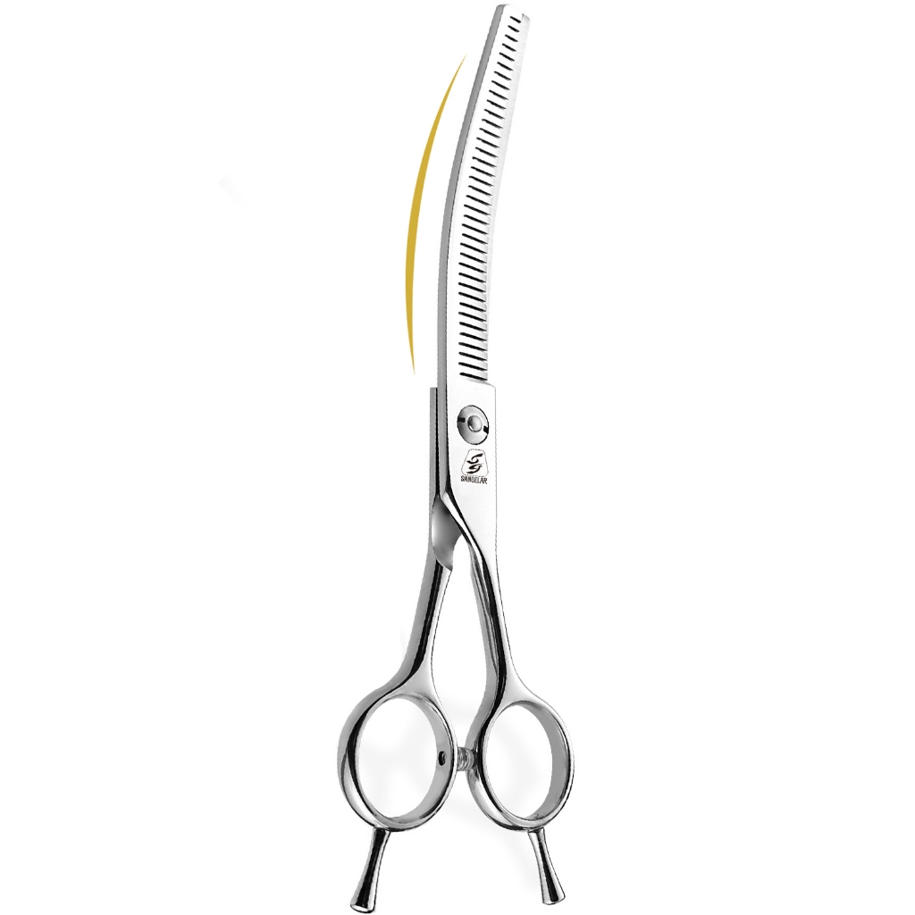 Sangelar 7 inch Silver Professional Pet Grooming Thinning Curved ...