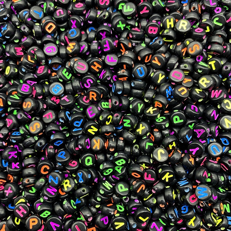 100Pcs/lot 4x7mm black fluorescent font letter beads for DIY jewelry ...