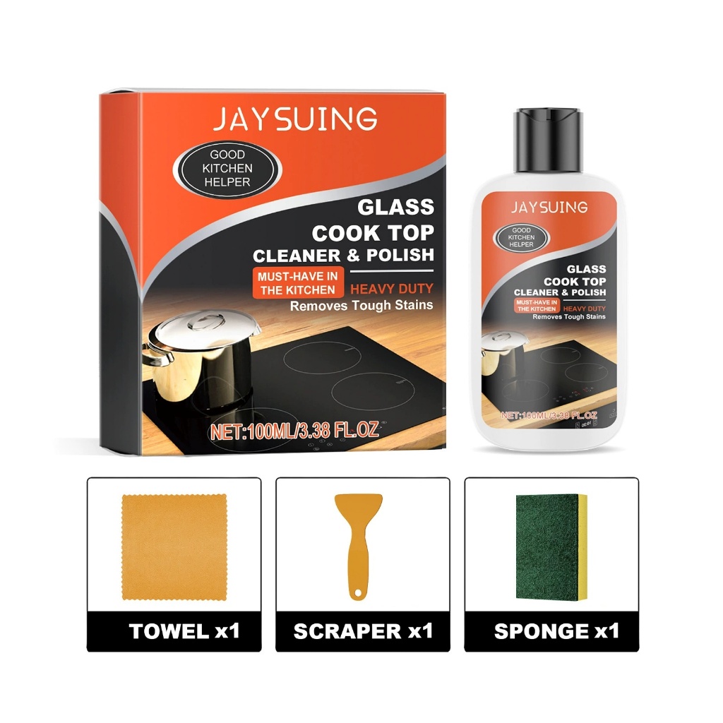 Glass Stove Top Cleaner Kit 12 oz, Cooktop Cleaner and Polish Non ...