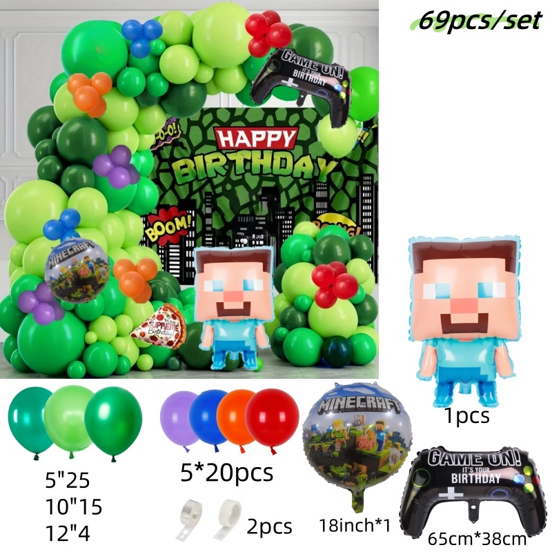 Minecraft Theme Steve Green Number Foil Balloons Birthday Decoration ...