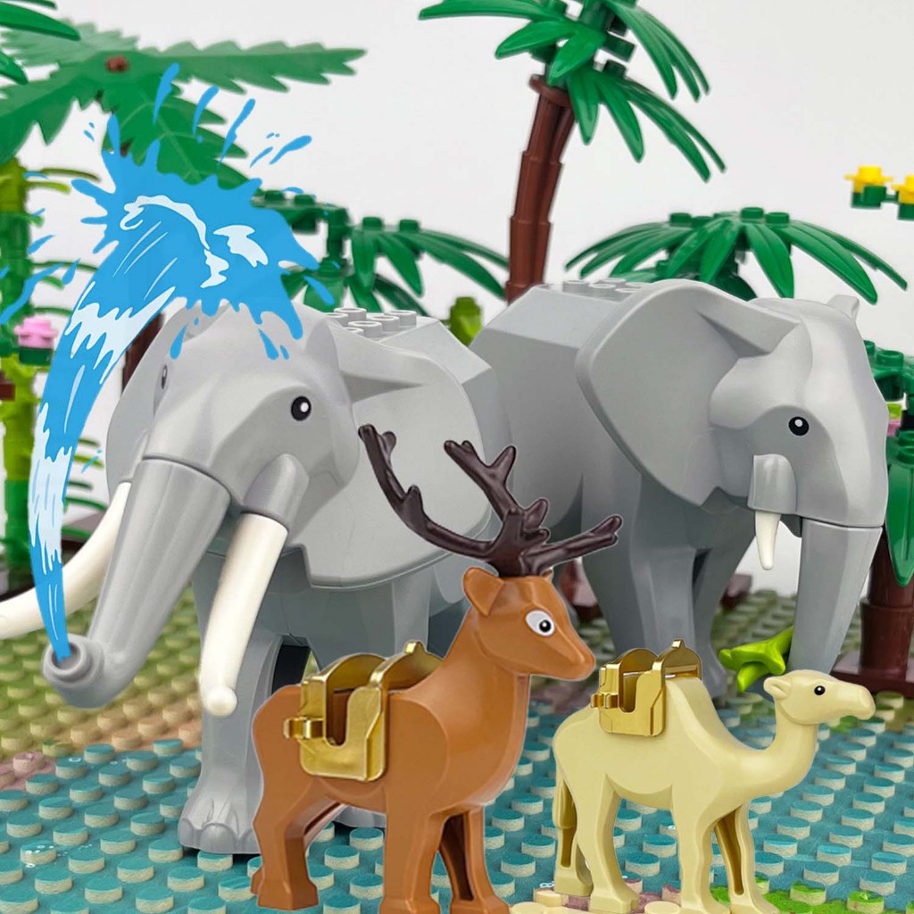 MOC City Street View Animal Zoo Building Blocks Elephant Deer Camel ...