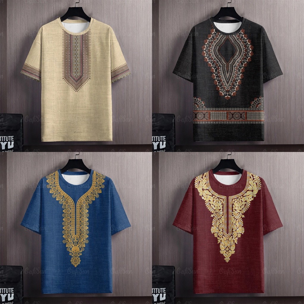 2025 Ethnic Style Retro Shirt Round Neck Short-Sleeved T-Shirt For Men ...
