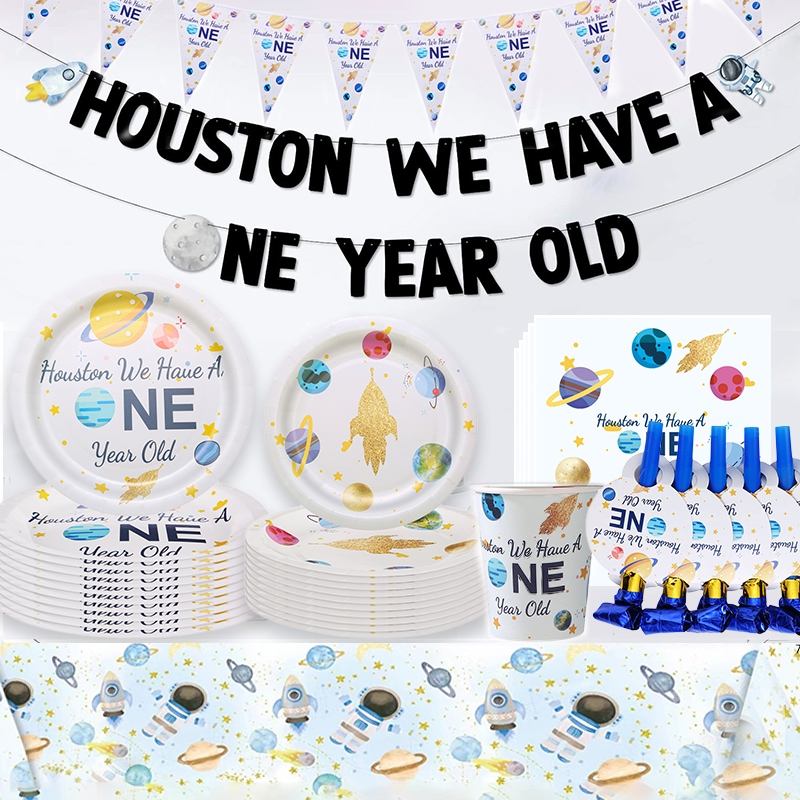 Outer Space Themed Disposable Tableware Blue Planet Astronaut Space ...