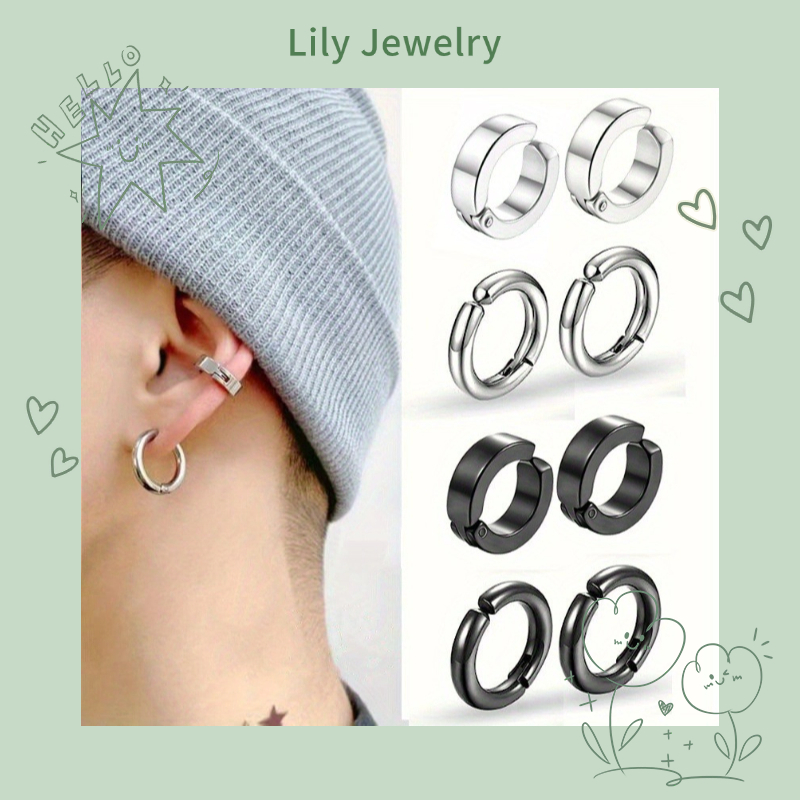 Simple Circle Magnet Titanium Steel Ear Clip Men's Hip-Hop Trendy No ...