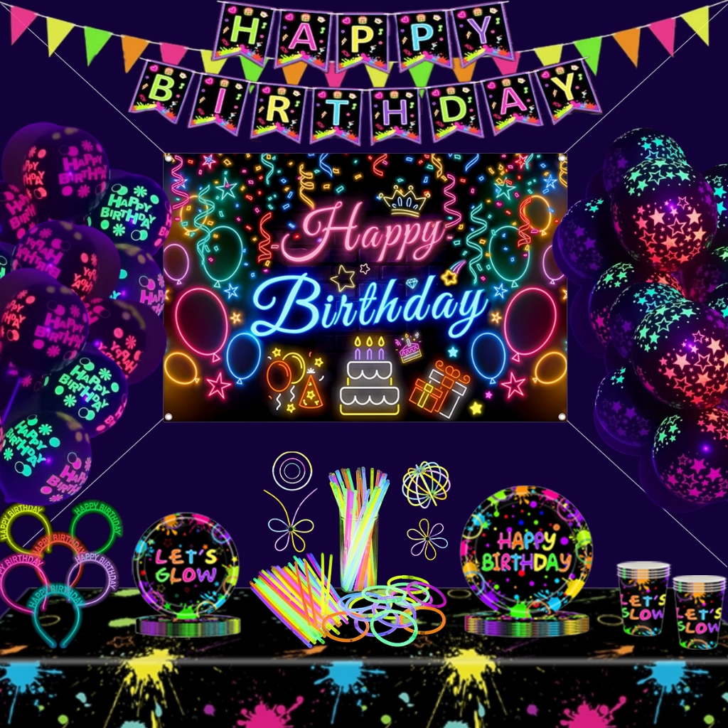 Neon Theme Birthday Party Decorations Glow In The Dark Party Supplies ...
