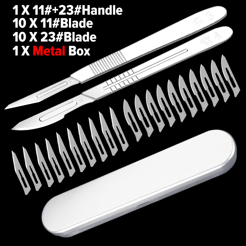 20 Scalpel Blades 11# 23# Scalpel Set Carbon Steel Handle Multi ...