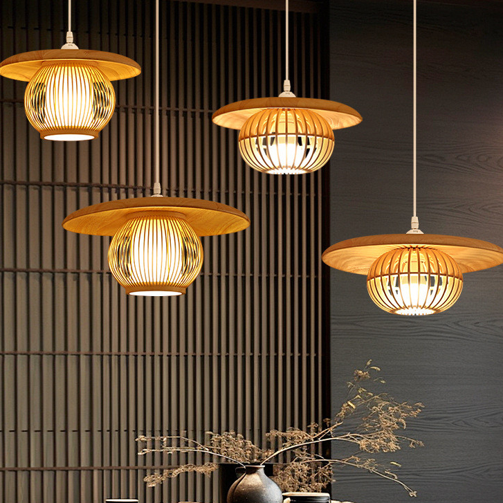 Nordic Chandelier Simple Japanese Style Quanzhu Log Rattan Lamps Hotel ...