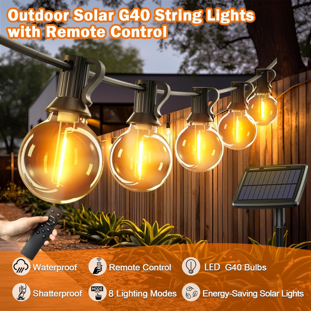 7M\10M\15M Solar Yellow String Light G40 Bulb Light String Outdoor ...