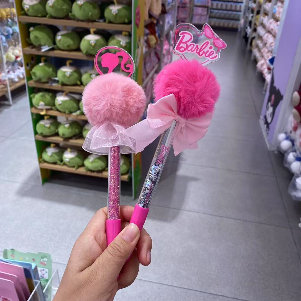 Mini miniso Barbie Series Fur Ball Acrylic Fun Ballpoint Pen | Shopee ...