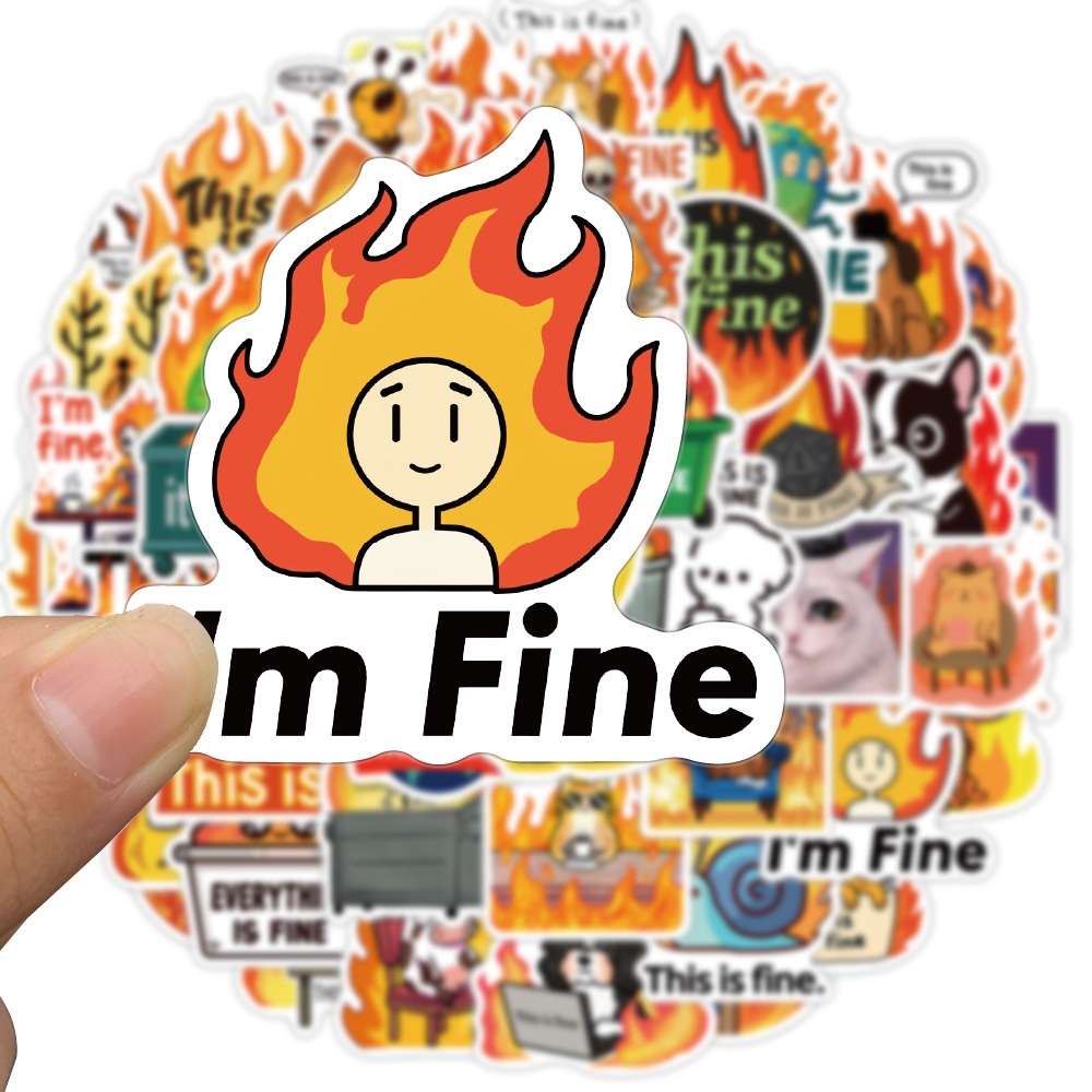 [Large Sticker]50Pcs Funny This Is Fine Stickers This Is Fine MeMe DIY ...