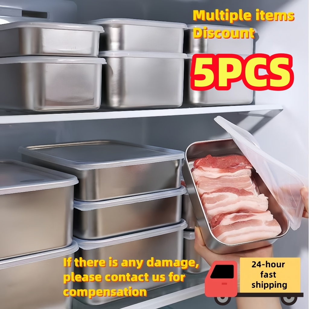 5PCS Stainless Steel Food Storage Container Fresh Keeping Box with ...