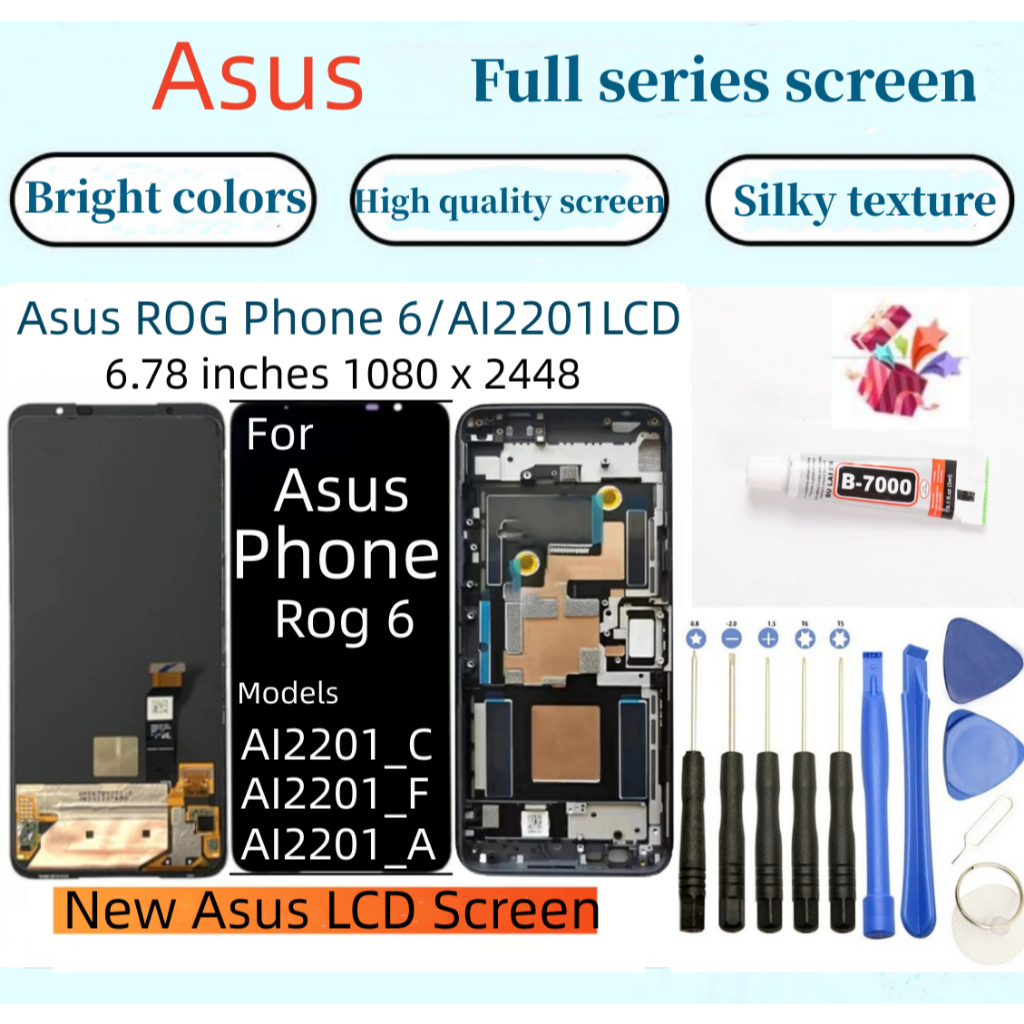 original Asus Rog 6 LCD 適用於 Asus ROG Phone 6 液晶顯示器 華碩 AI2201 螢幕總成 ...