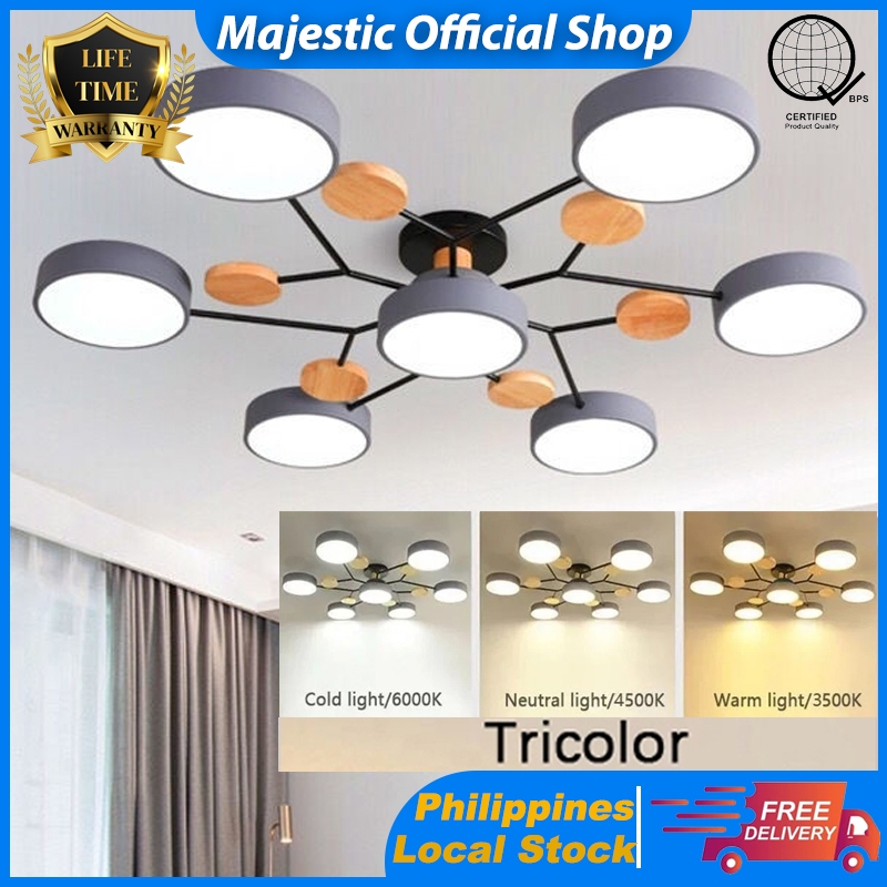 Tri Color LED Ceiling Light Modern Wood Decorative Chandelier for ...