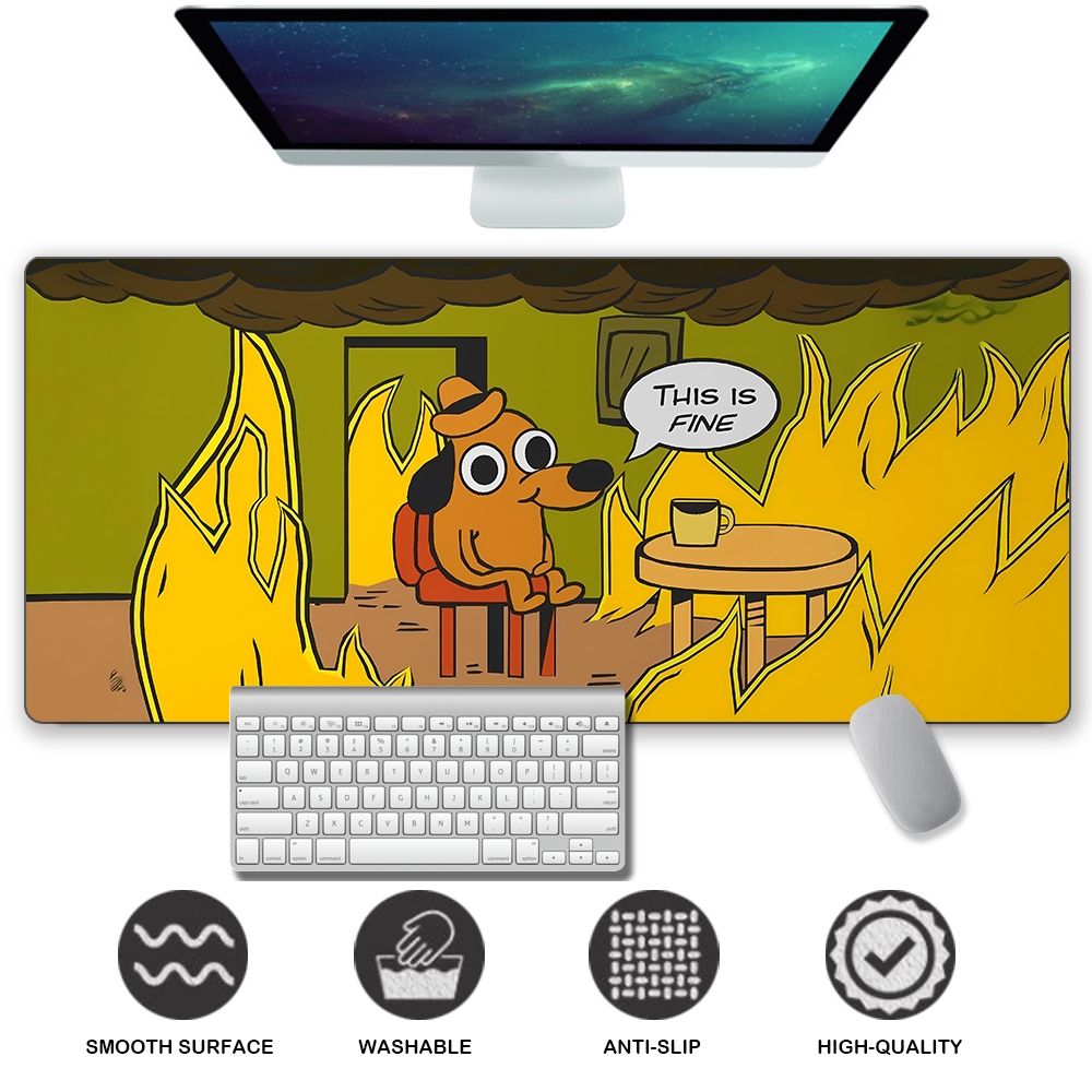 Puppy animation Mousepad This is fine Extended Mousepad Large Gaming ...
