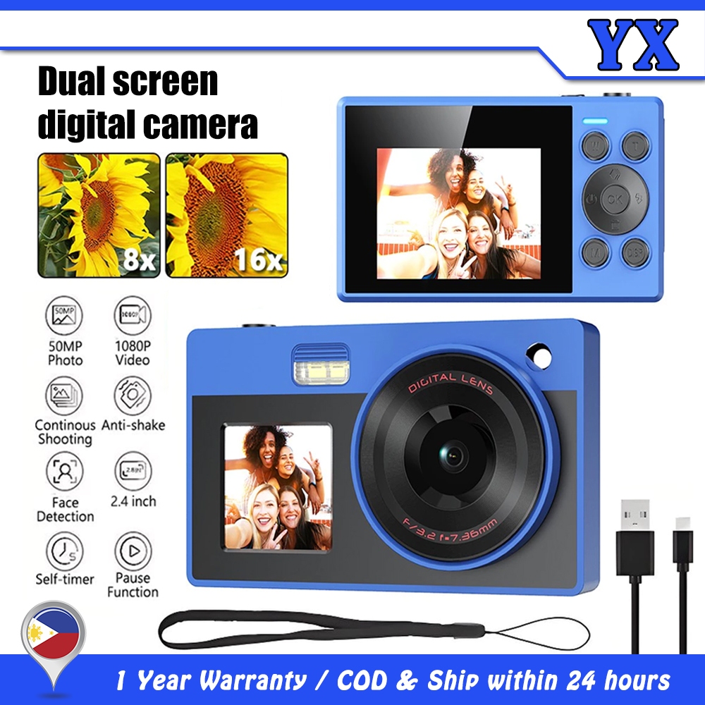 Portable Digital Camera Dual Screen Camera 50MP 4K Video Recording 16X ...