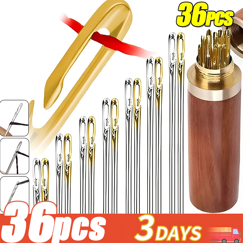 Multi-size Side Opening Stainless Steel Sewing Needles/Self-Threading ...