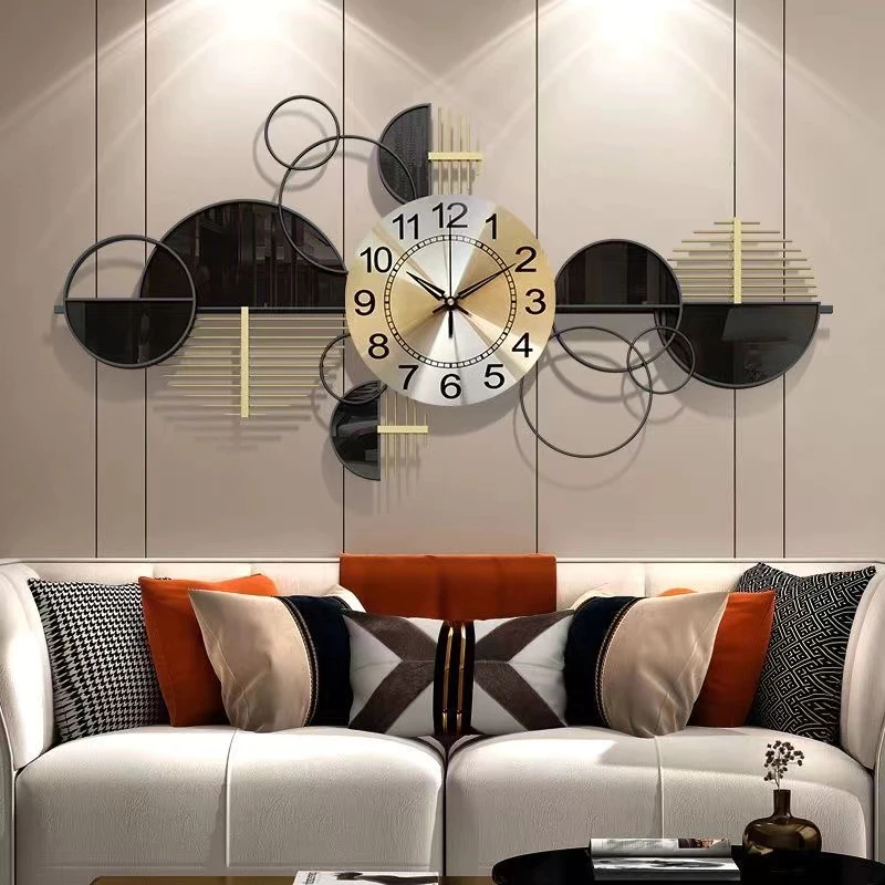 86cm Modern Clock Wall Hanging Jazz Style Wall Clock Iron Art Mirror ...