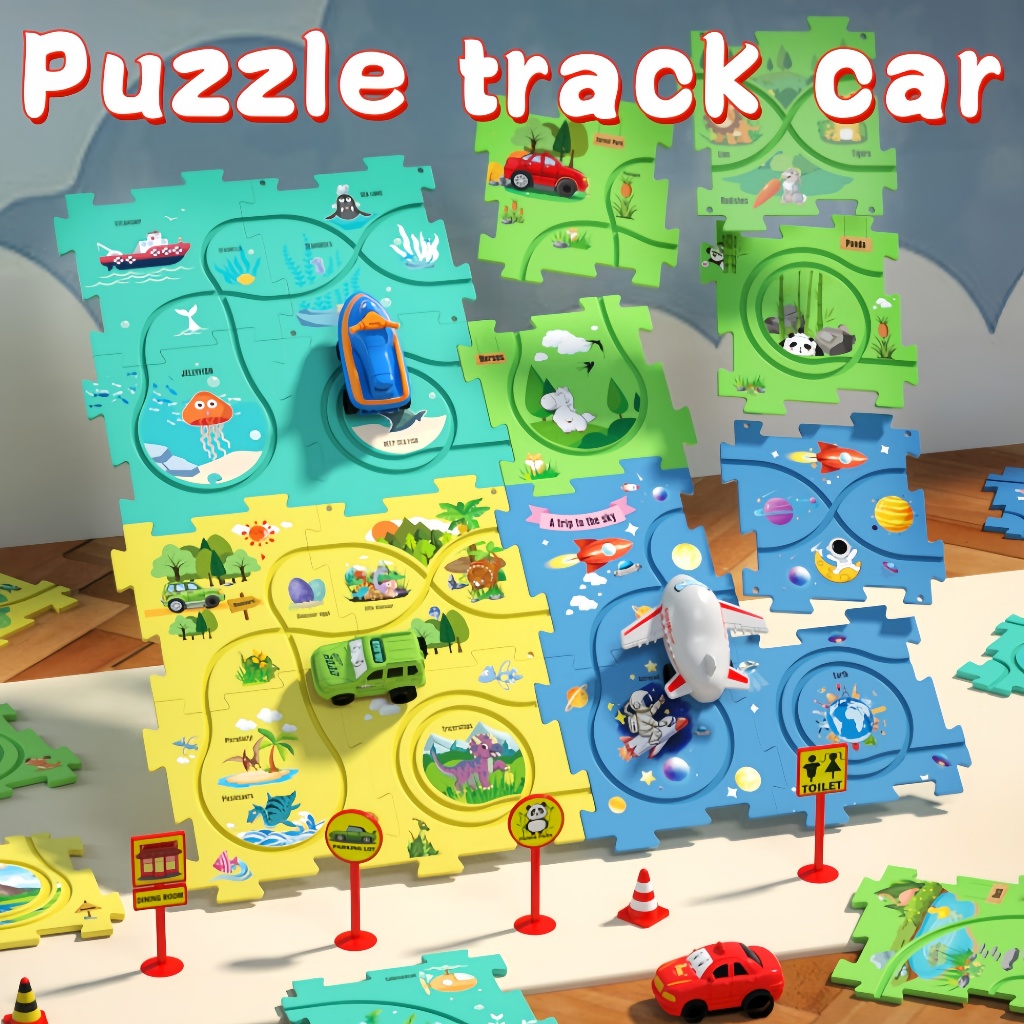 Children track car DIY puzzle track car electric sliding small train ...