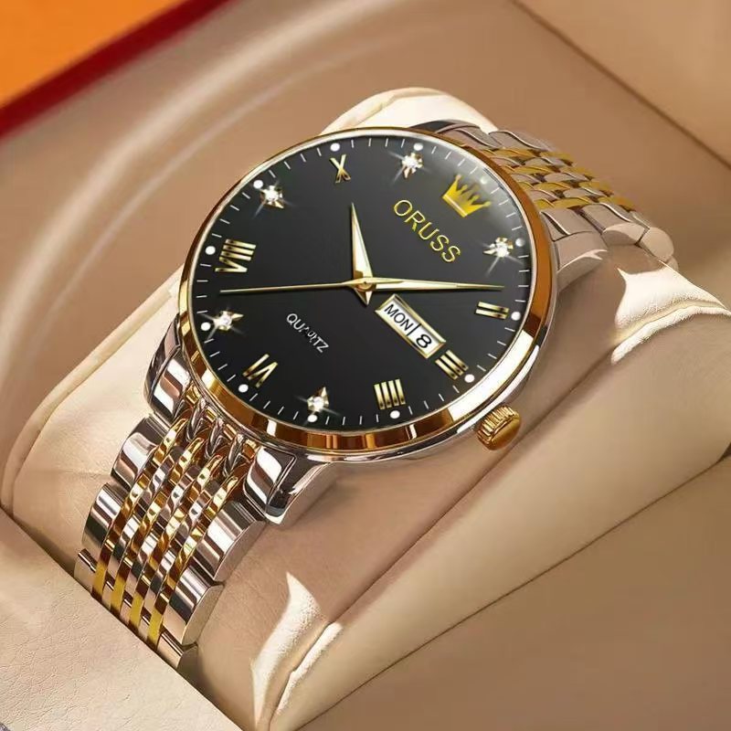 [Gift][With Box]ORUSS Original Men Dual Calendar Stainless Steel Luxury ...