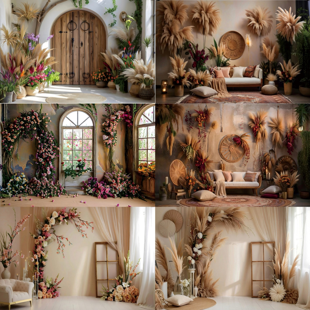 Vintage reedgrass flower balloon backdrops cloth Birthday party ...