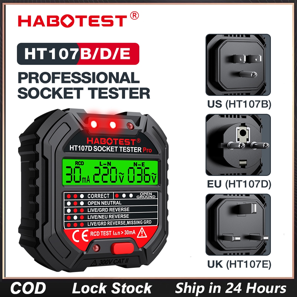 HABOTEST HT107 GFCI Socket Tester 48V-250V Earthing Tester Electric ...