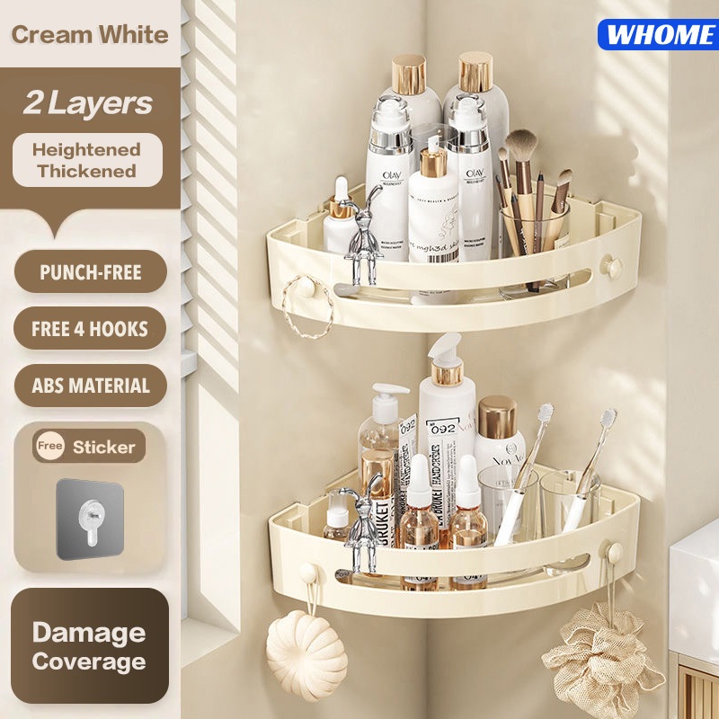 WHOME White Bathroom Organizer Rack Punch-Free Corner Rack Wall Mount ...