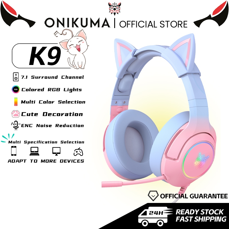 ONIKUMA K9 Gaming Headphones Cat Wired Headset 7.1 Surround Sound RGB ...