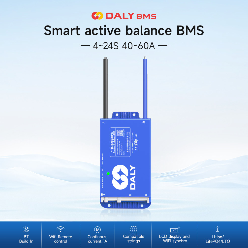 DALY 1A active balance BMS smart bms for Lifepo Li-ion battery 40A 60A 12v 24v 48v 60v 4S-8S 8S ...