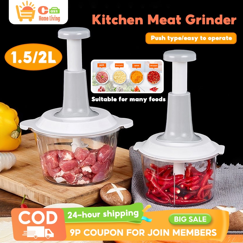 COSY HOMES 1.5L/2L Food Processor Kitchen Hand-Powered Food Chopper ...