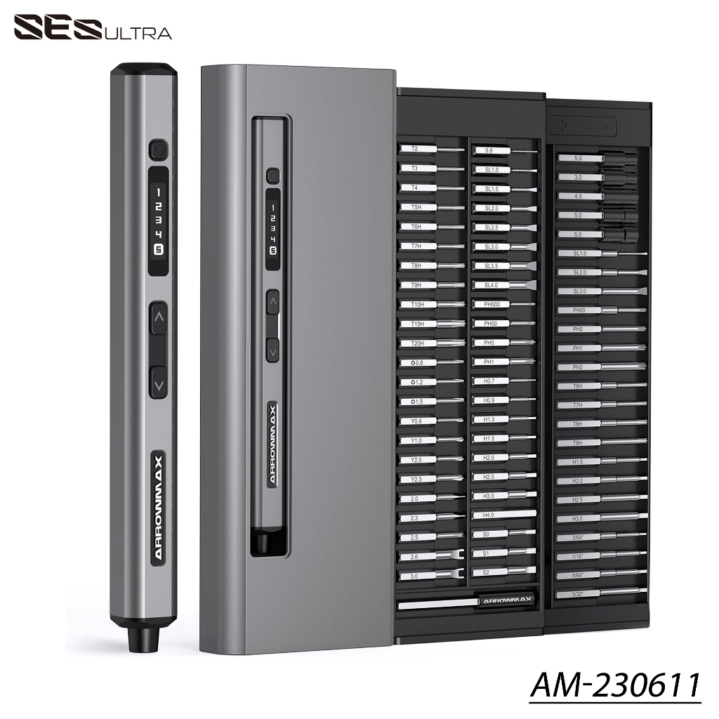 ARROWMAX SES ULTRA Electric Screwdriver, 70 in 1,Rechargeable,Mini Power,70 Magnetic Bits, 5 ...