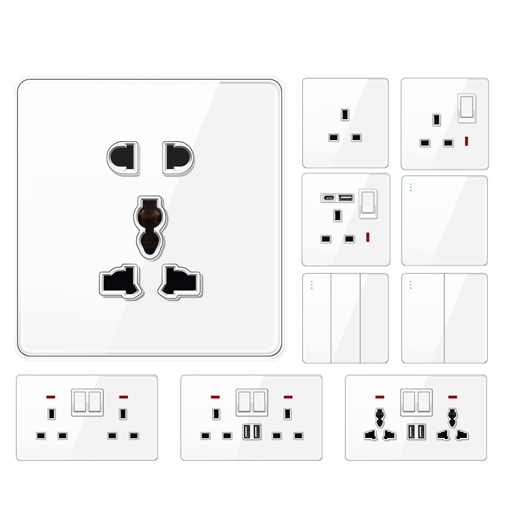 VISWE wall socket wall switch usb socket universal socket socket with switch 3 pin socket white ...