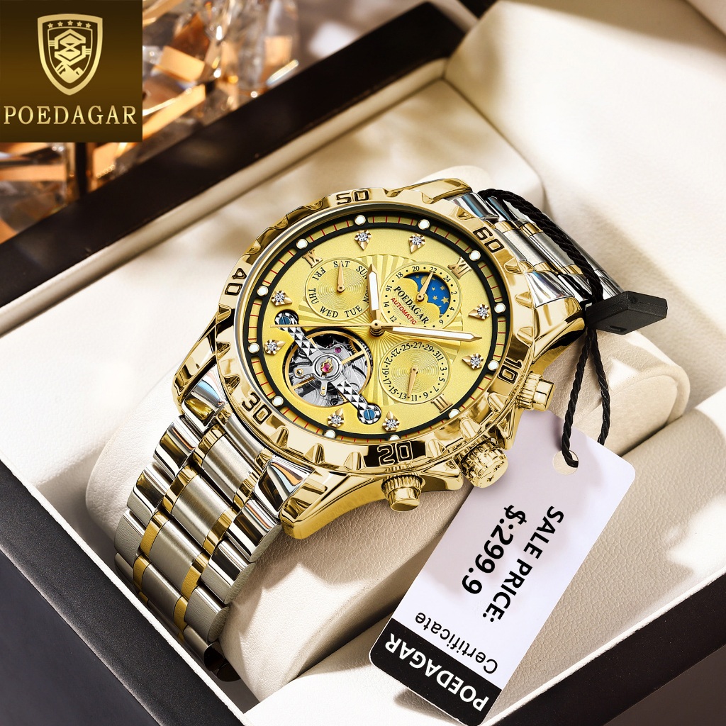 POEDAGAR automatic watch for men waterproof original import mechanical ...