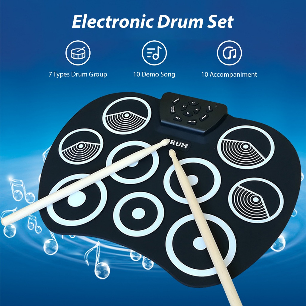 Electronic Drum Set Hand Roll Drum Set 9 Pads MIDI Interface Supports ...