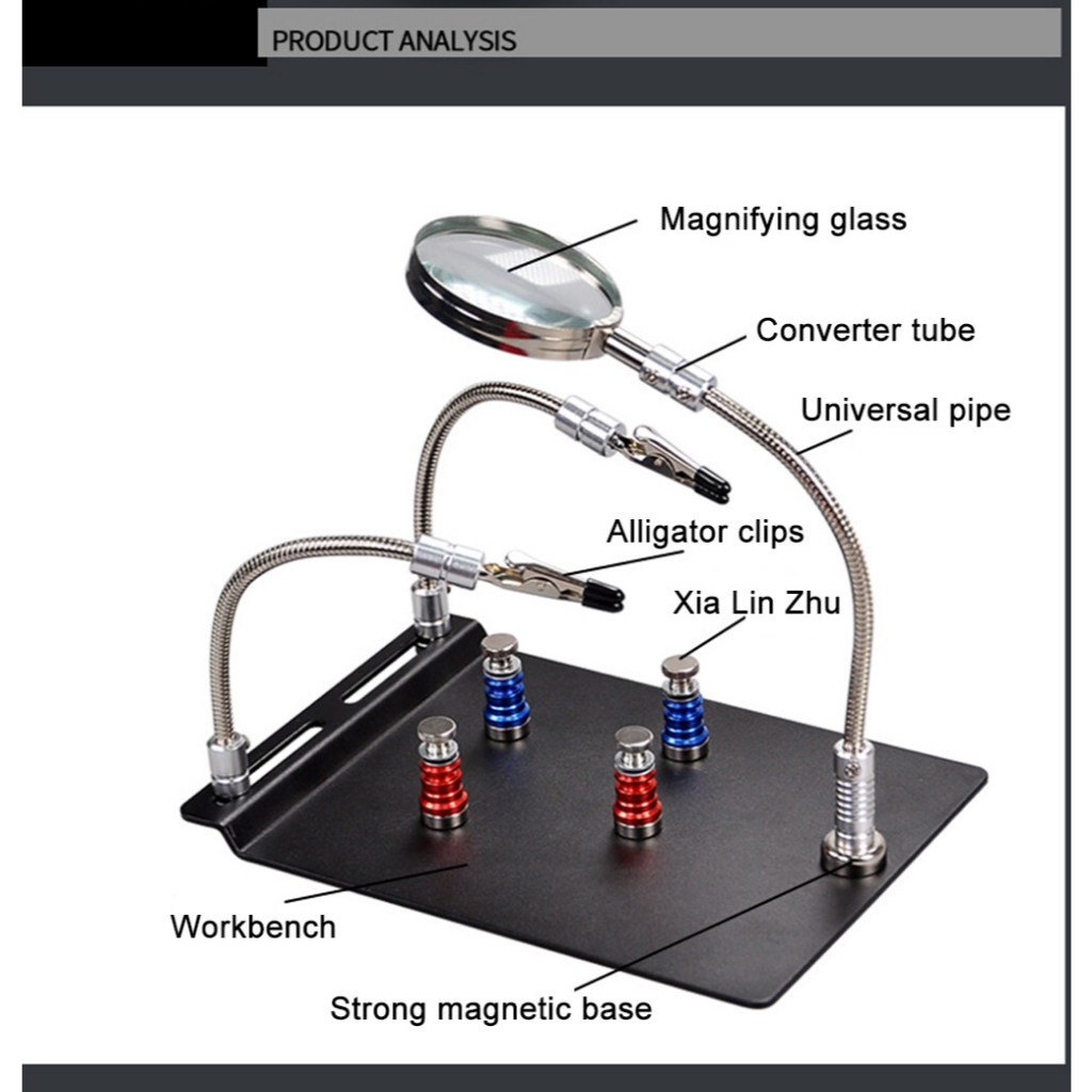 Soldering Magnifier with PCB Holder Flexible Metal Arms Helping Hands ...