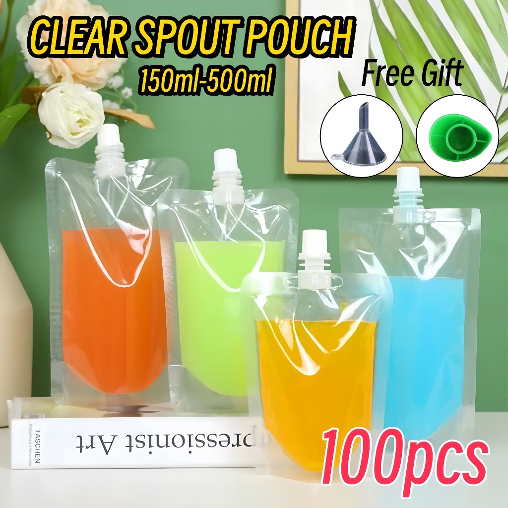 100PCS Stand up Liquid spout Pouch bag/Drink Pouches Clear Plastic ...