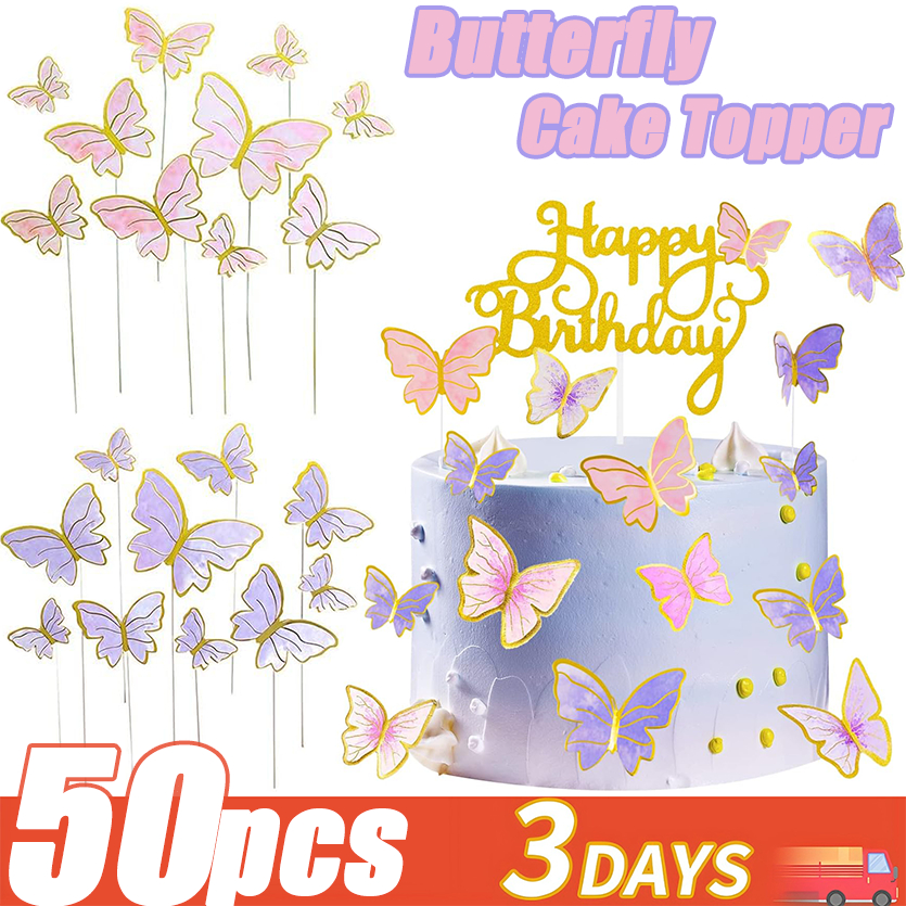 10/30/50Pcs Multi-color Butterfly Cake Decoration / Simulation ...