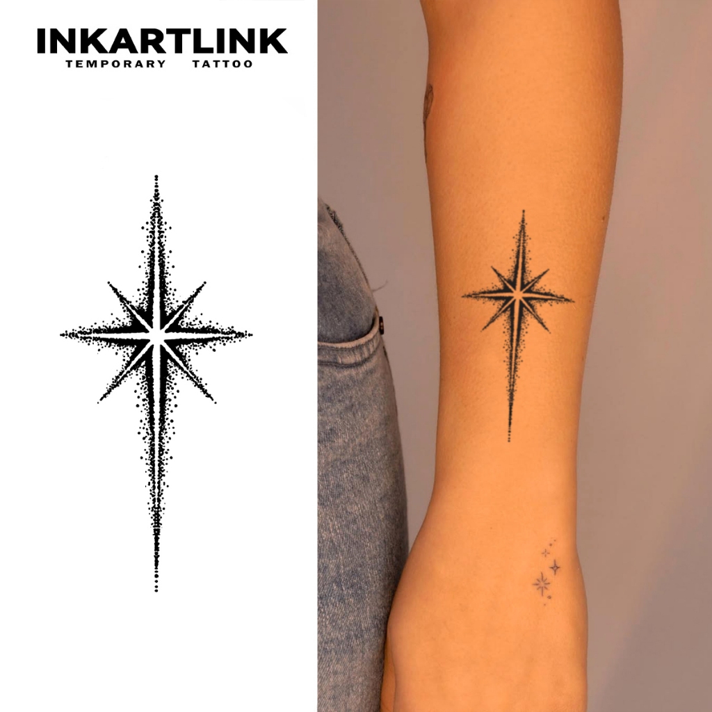 Eight-pointed star temporary tattoo stickers, waterproof long-lasting ...