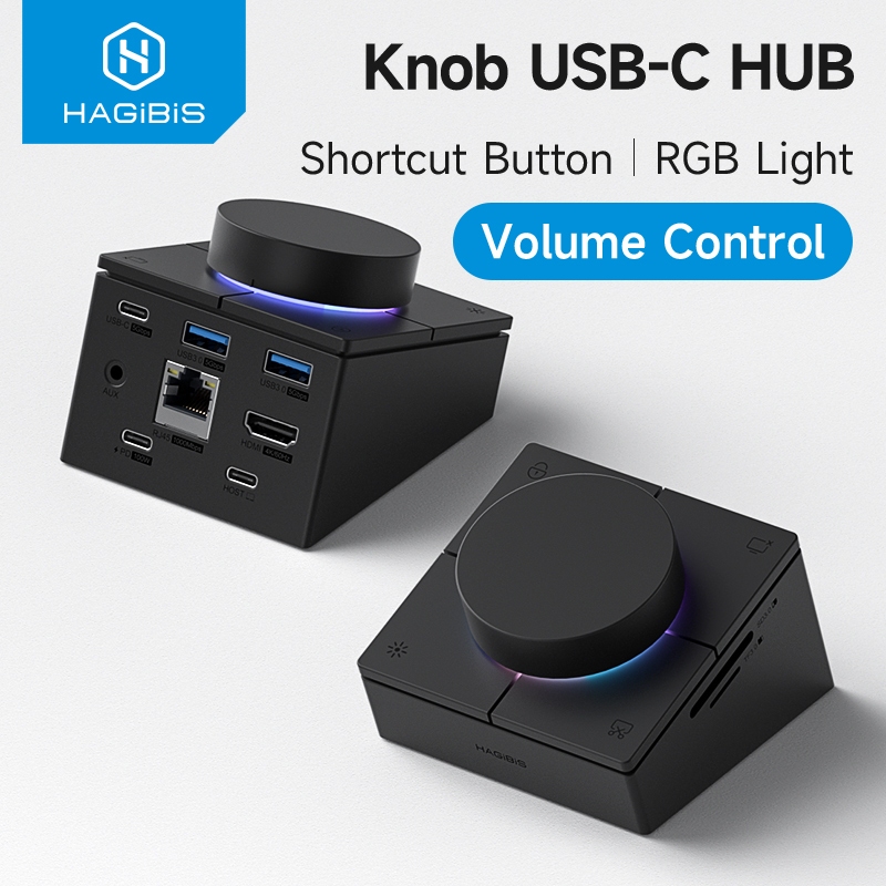 Hagibis Knob USB C Hub With 4K60Hz HDMI 100W PD Shortcut Buttons Type-C ...