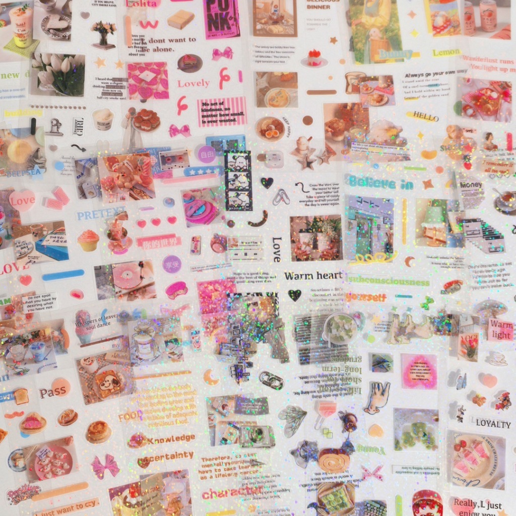 10pcs Retro Glitter Stickers Transparent PET Cut Film Toploader ...