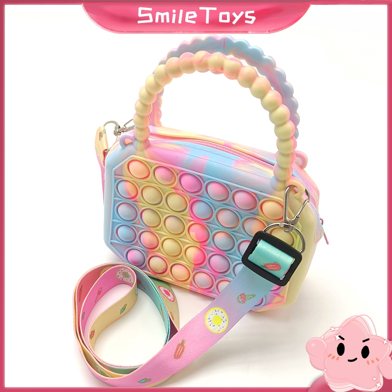 SmileToys Pop It Bag Fidget Bubble Stress Relief Toy Rainbow Coin Purse ...