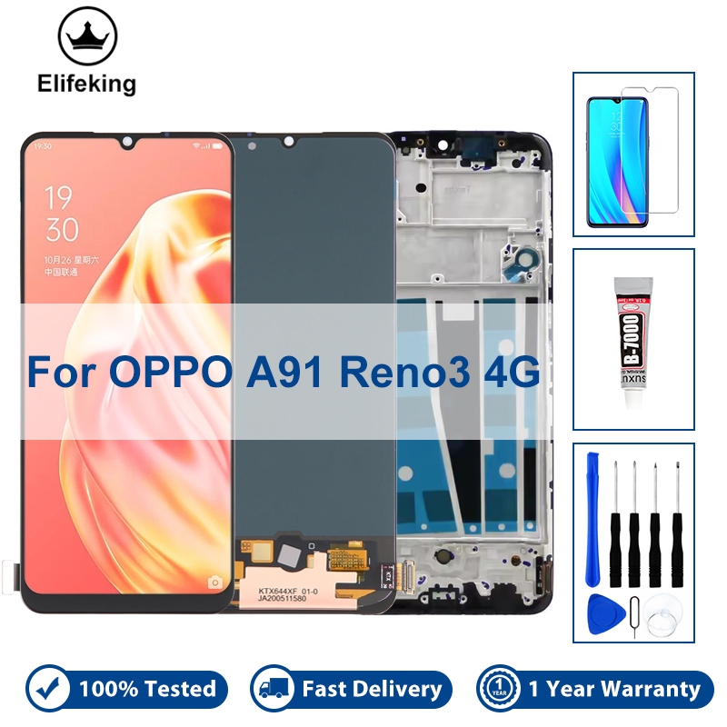 100% Tested LCD For OPPO A91 Reno3 4G Display Touch Digitizer CPH2043 ...