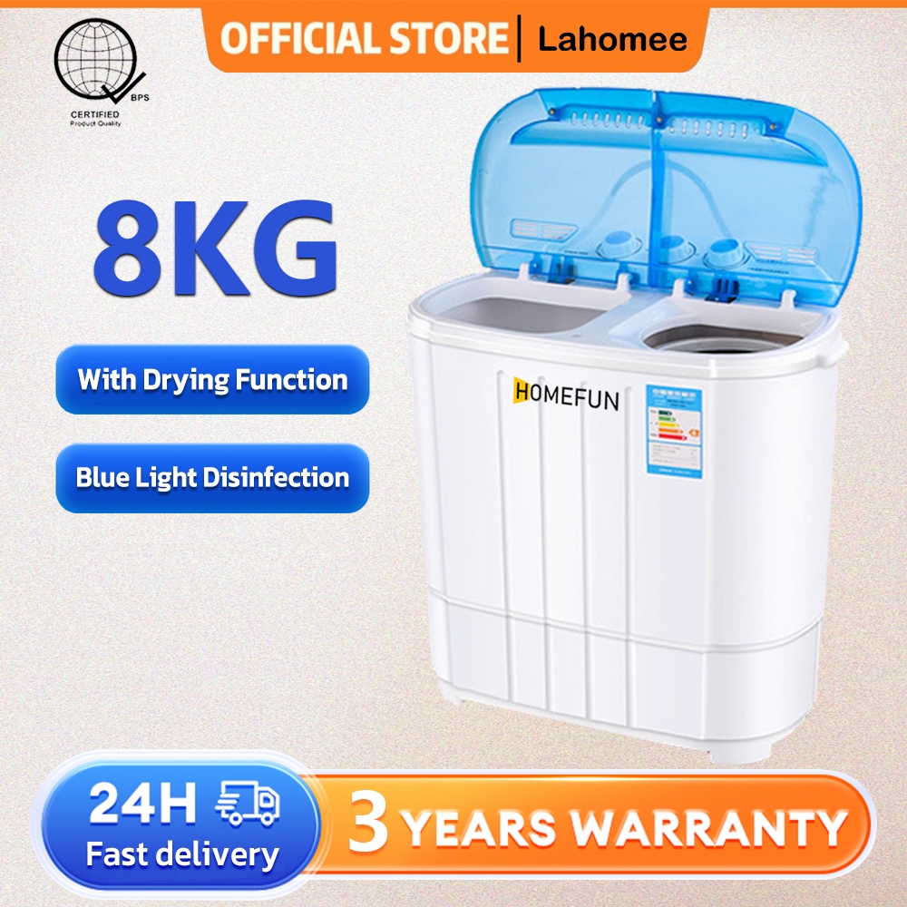 HOMEFUN Double Barrel Mini Washing Machine With Spin Dryer Semi ...