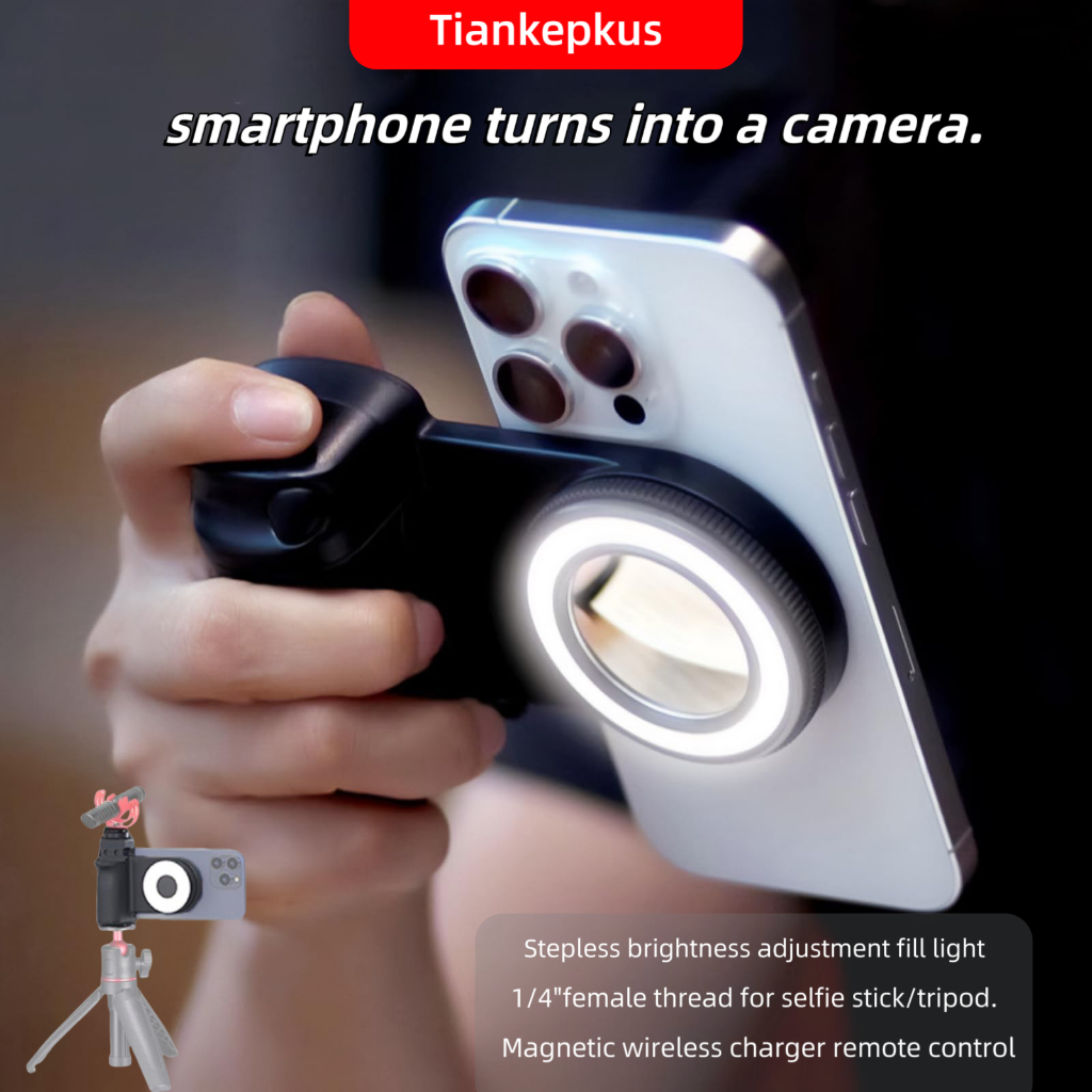 Tiankeplus Magnetic Gimbal Stabilizer Phone Grip with Ring Light Snap ...