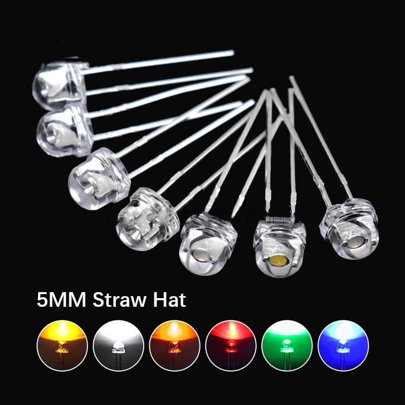 50PCS 5mm Straw Hat LED Diode Super Bright White 0.3W 0.5W 0.75W F5 ...