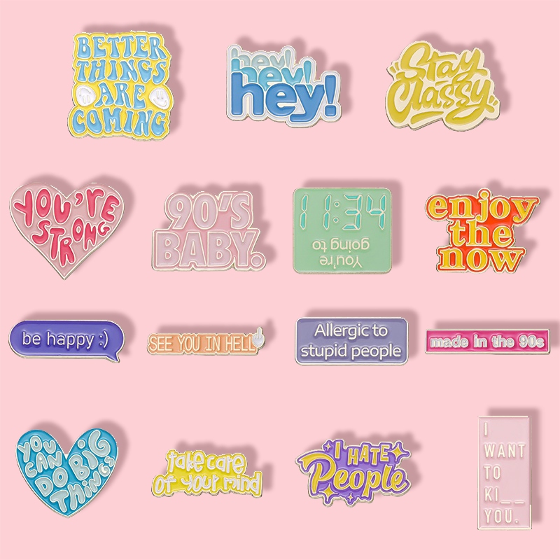 15 Styles English Text Enamel Pins Souvenirs Backpack Accessories for ...