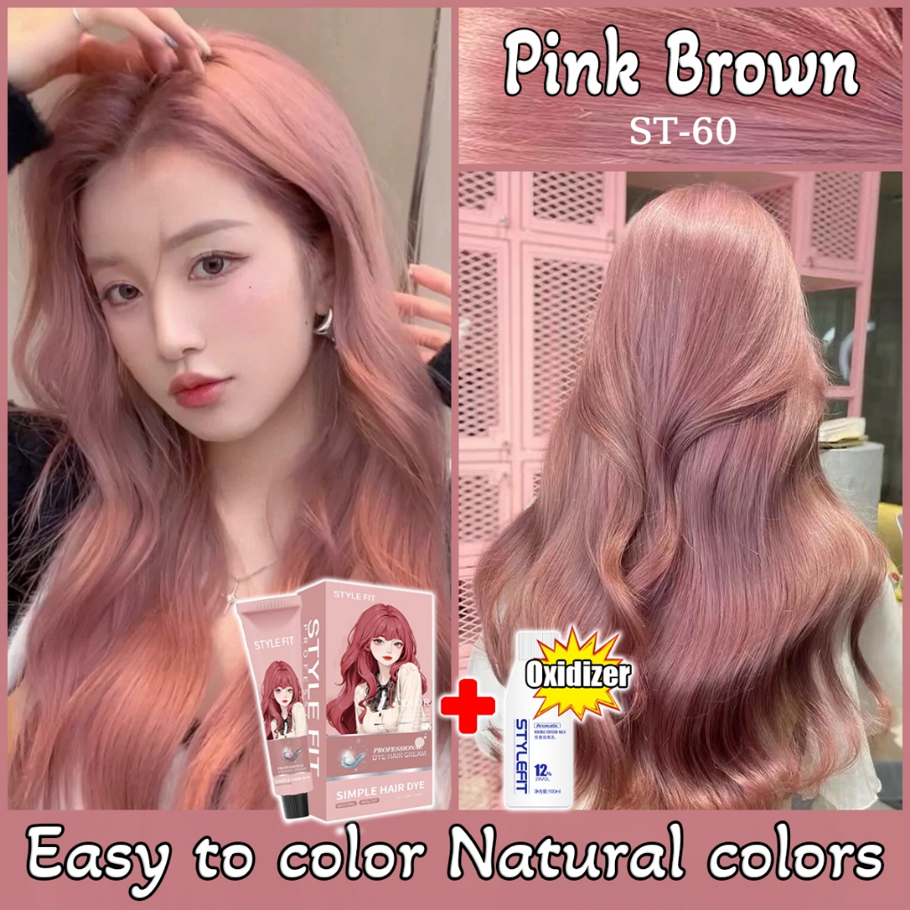 STYLEFIT Pink Brown Hair Color(100ml Hair Color + 100ml Oxidant ）/Hair ...