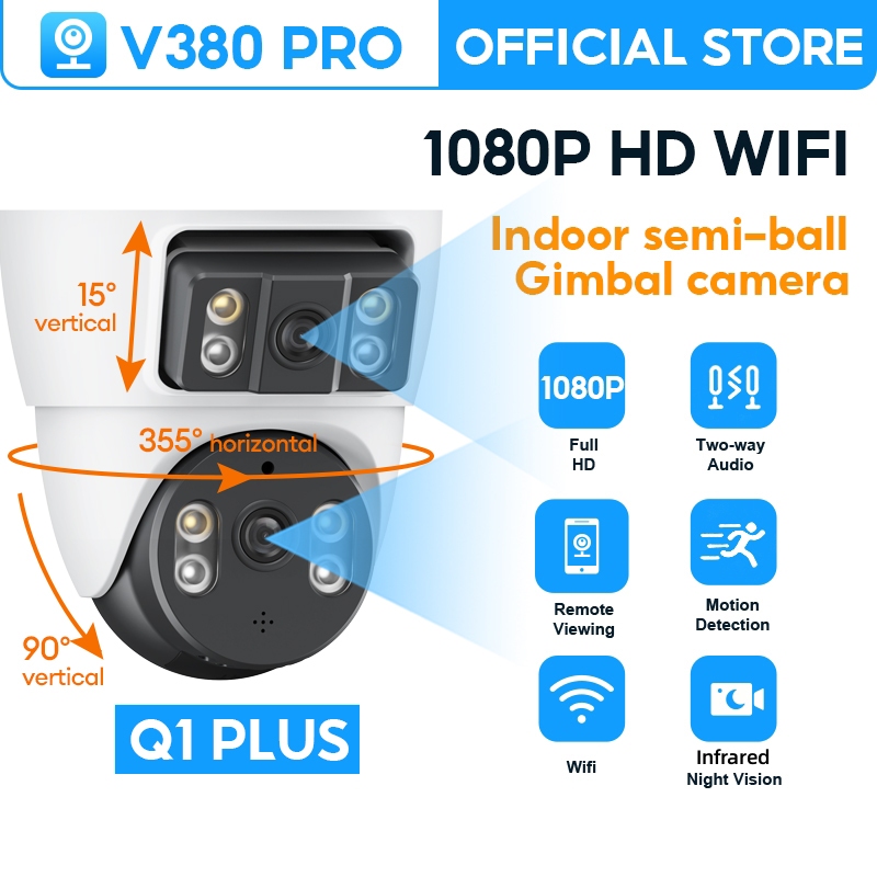 V380 PRO Q1 Plus Dome Dual Lens 4MP Indoor CCTV Camera Full Color HD ...