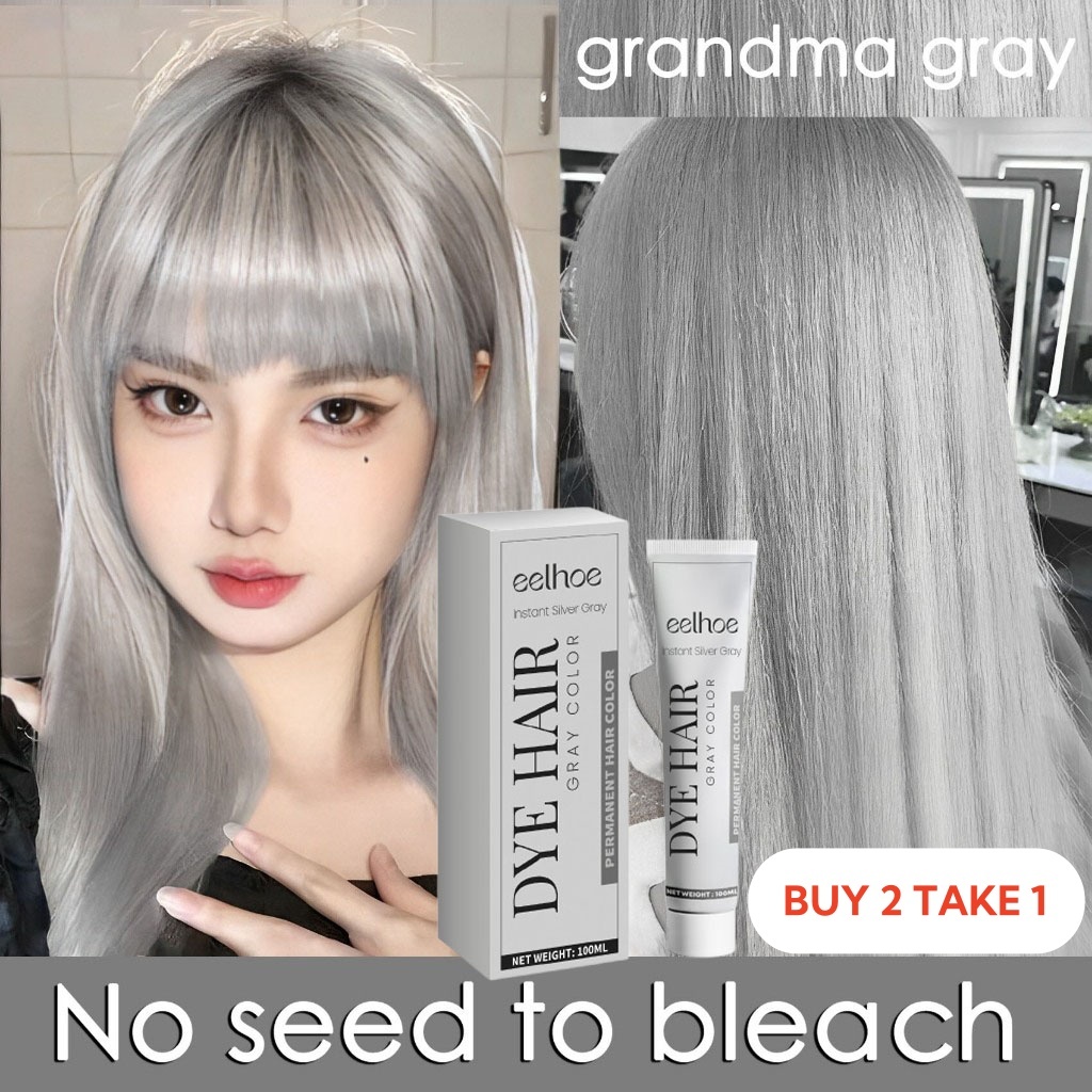 【Buy 2 Take 1】EELHOE Silver Ash Gray Hair Color Dye Permanent 100ml ...