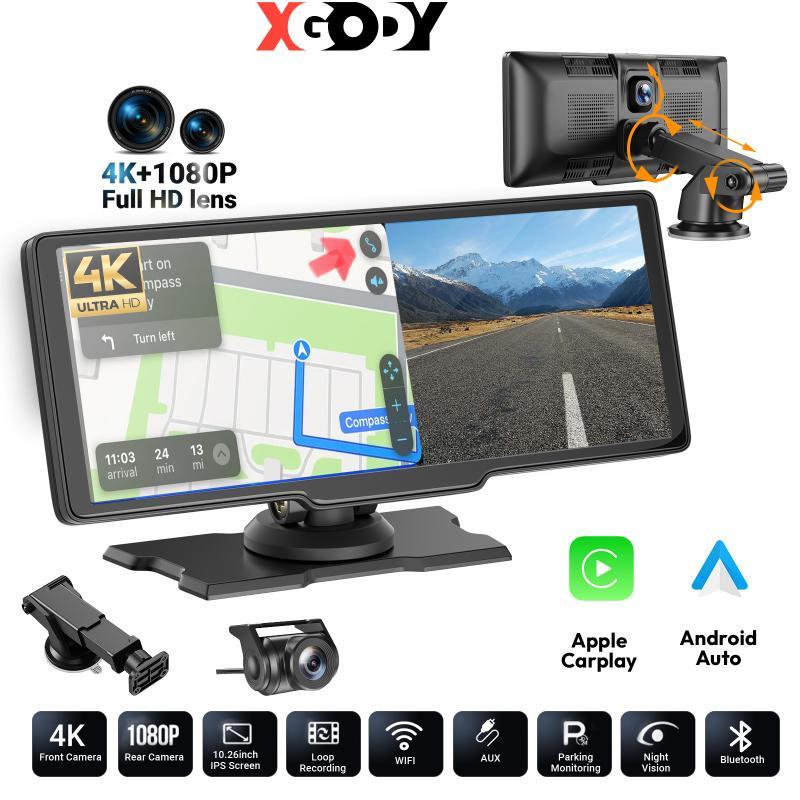 4K + 1080P 10-inch dash cam with dual front and rear cameras Car dash ...