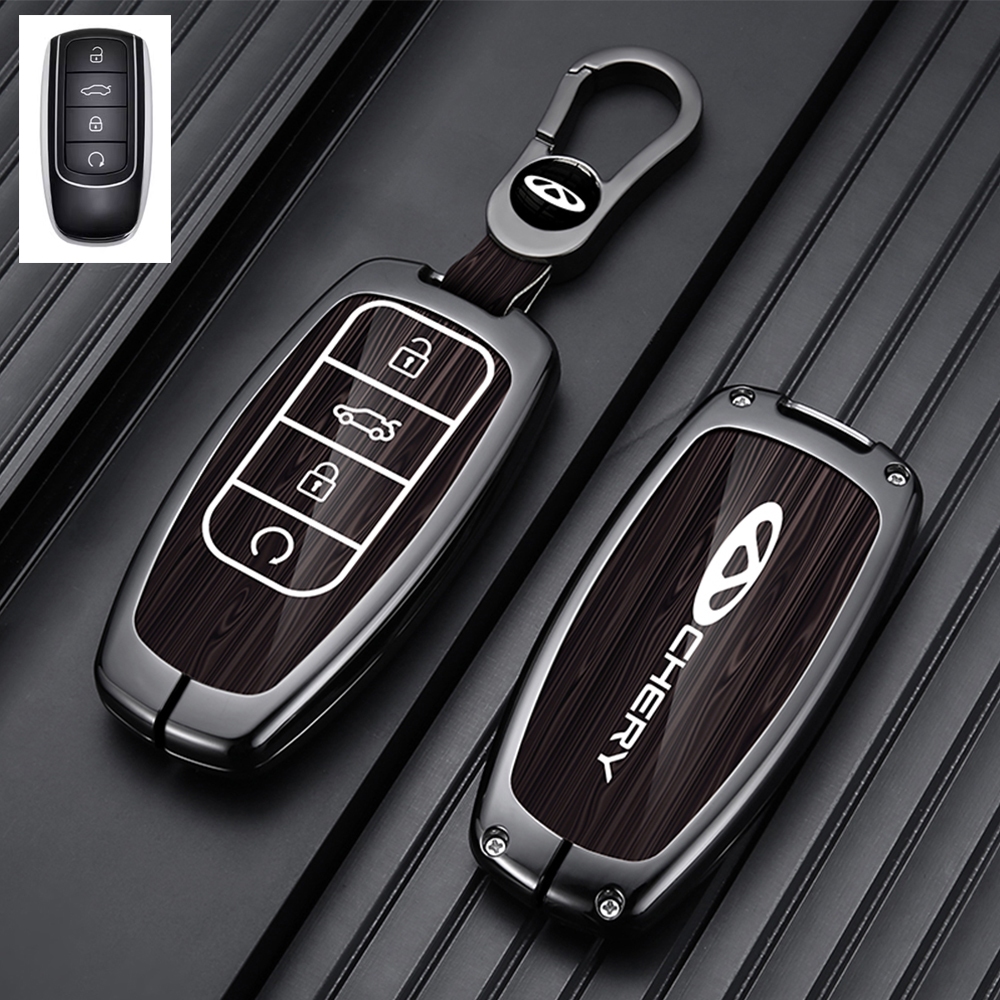 Wood Grain Style Zinc Alloy Leather Car Key Case For Chery Jaecoo J7 ...